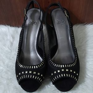 Impo | Shoes | Impo Black Studded Mesh Side Sling Back Heels 75m | Poshmark